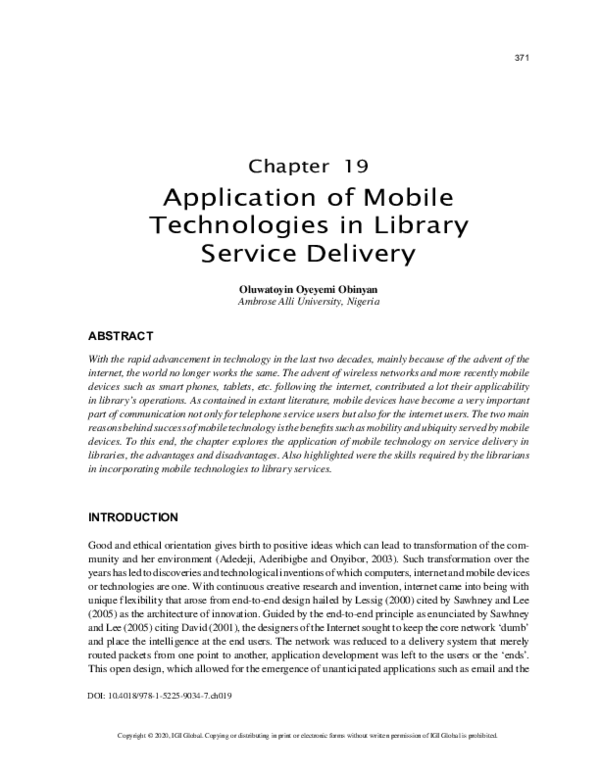 (PDF) Application of Mobile Technologies in Library Service Delivery