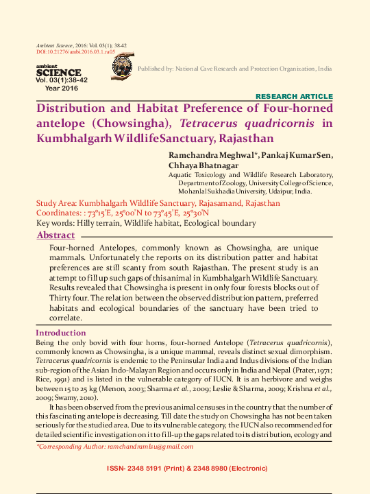 (PDF) Distribution and Habitat Preference of Four-horned antelope ...