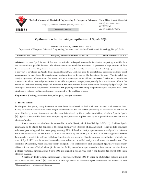 (PDF) Optimization in the catalyst optimizer of Spark SQL