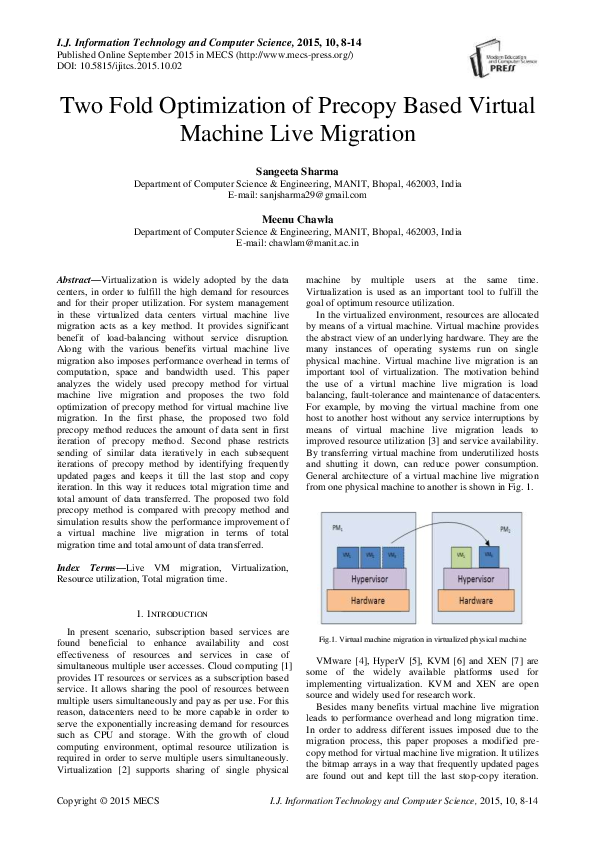 (PDF) Two Fold Optimization of Precopy Based Virtual Machine Live Migration