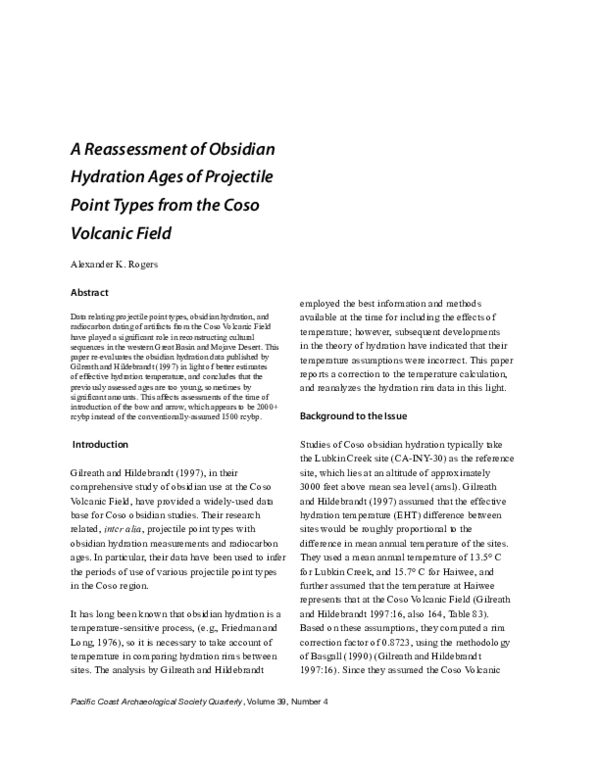 (PDF) A Reassessment of Obsidian Hydration Ages of Projectile Point ...