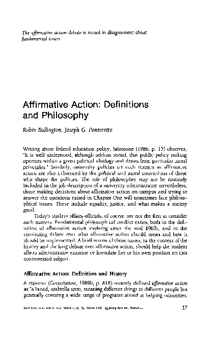 (PDF) Affirmative action: Definitions and philosophy