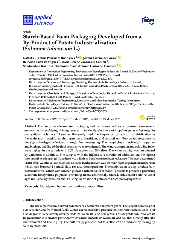 (PDF) Starch-Based Foam Packaging Developed from a By-Product of Potato ...
