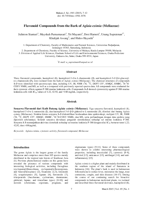 (PDF) Flavonoid Compounds from the Bark of Aglaia eximia (Meliaceae)