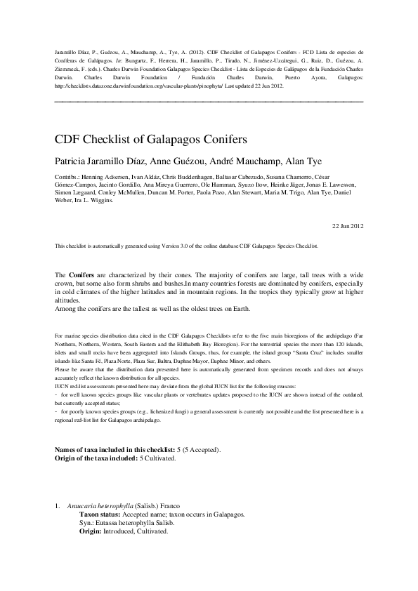 (PDF) CDF Checklist of Galapagos Conifers