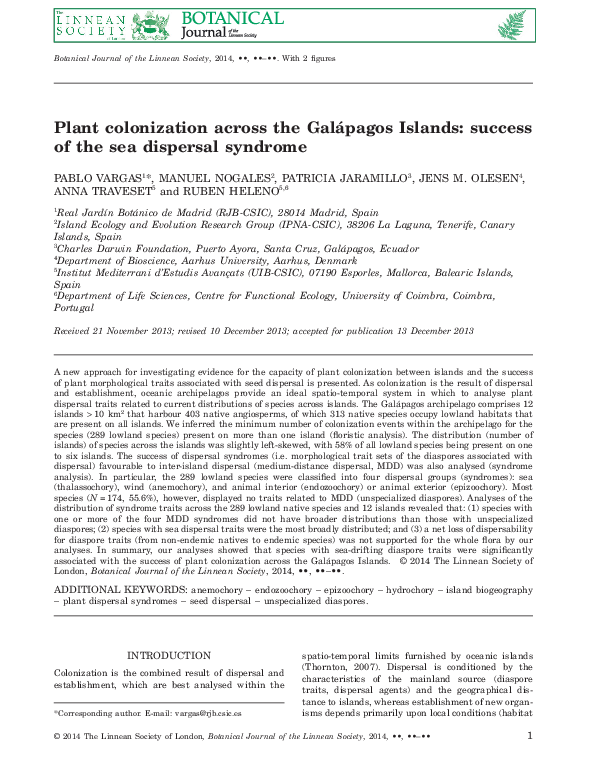 (PDF) Plant colonization across the Galápagos Islands: success of the ...