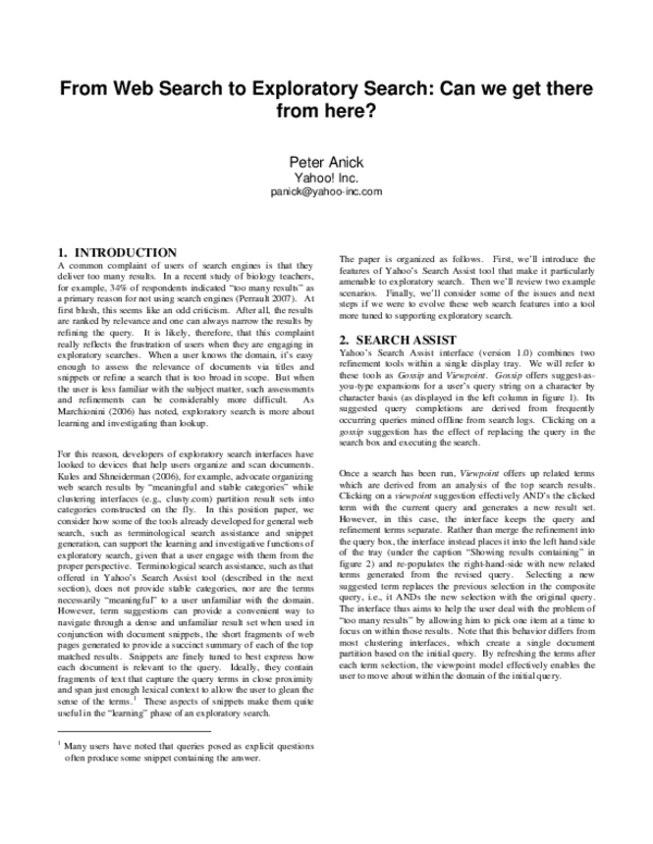 (PDF) From Web Search to Exploratory Search: Can we get there from here?