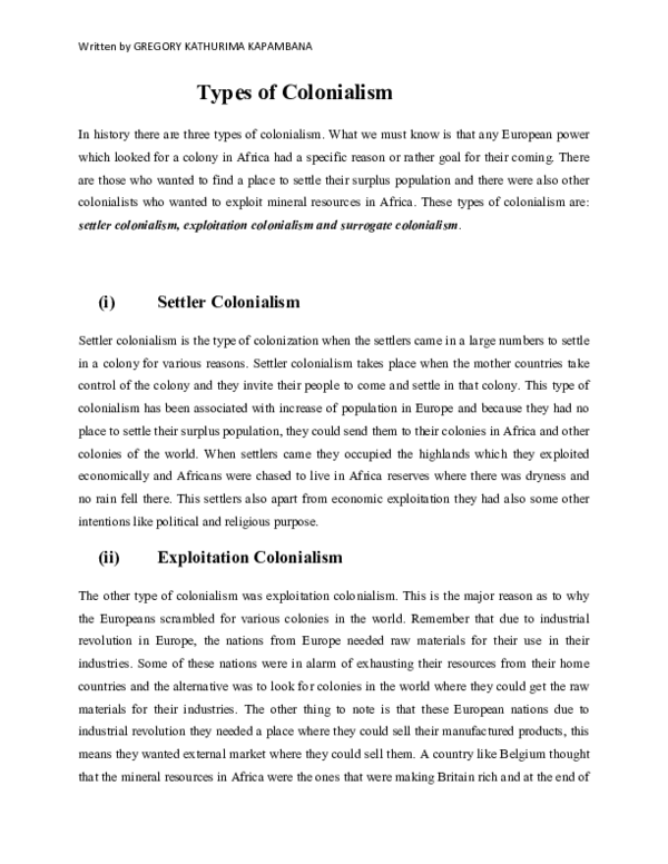 (PDF) TYPES OF COLONIALISM