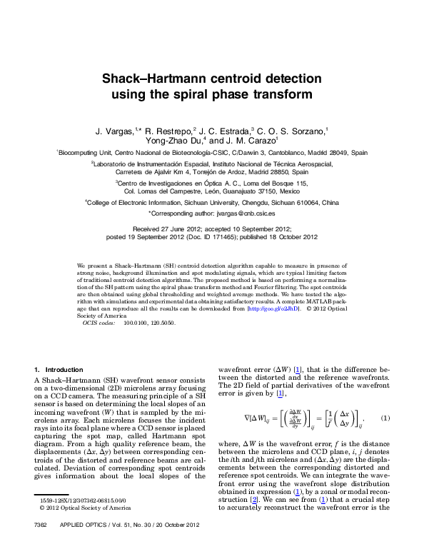 (PDF) Shack-Hartmann centroid detection using the Spiral Phase Transform
