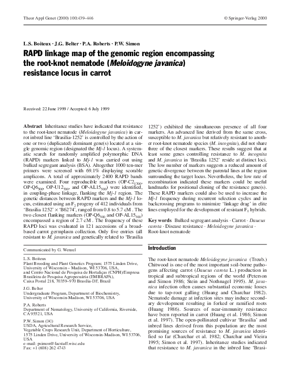 (PDF) RAPD linkage map of the genomic region encompassing the root-knot ...
