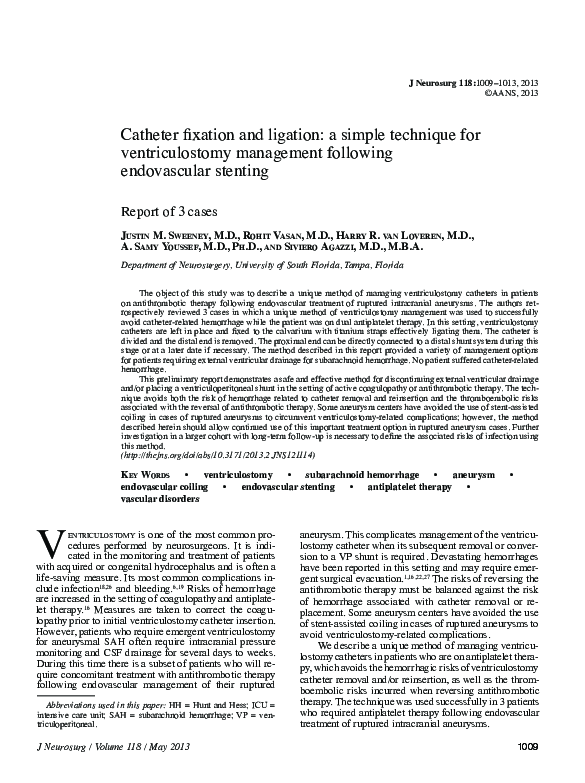 (PDF) Catheter fixation and ligation: a simple technique for ...