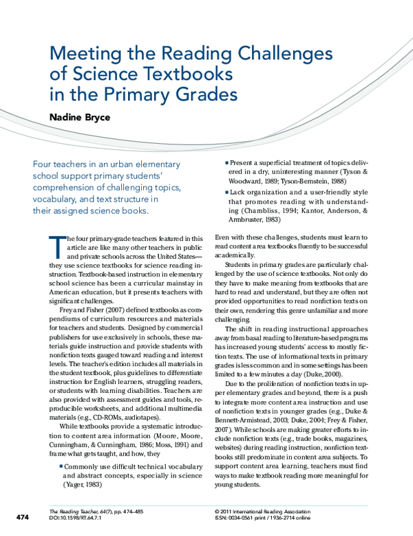(PDF) Meeting the Reading Challenges of Science Textbooks in the ...