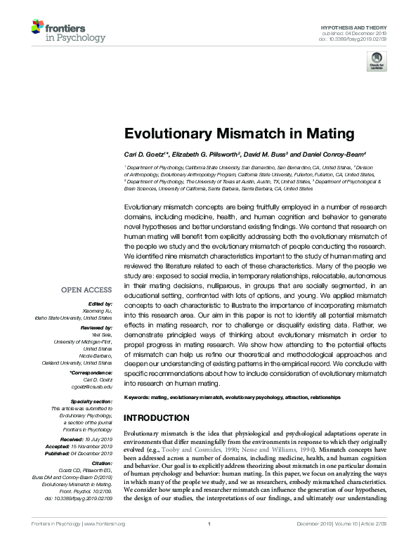 (PDF) Evolutionary Mismatch in Mating