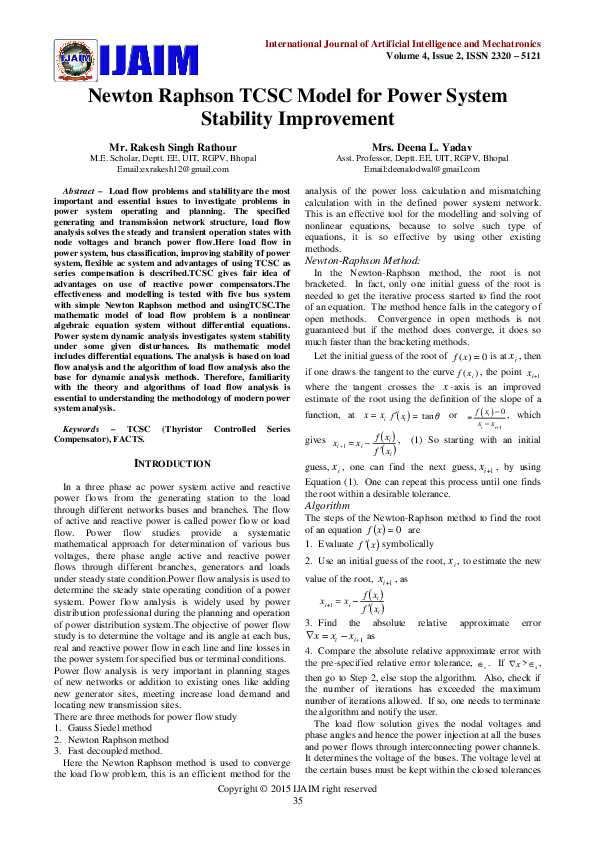 (PDF) Newton Raphson TCSC Model for Power System Stability Improvement
