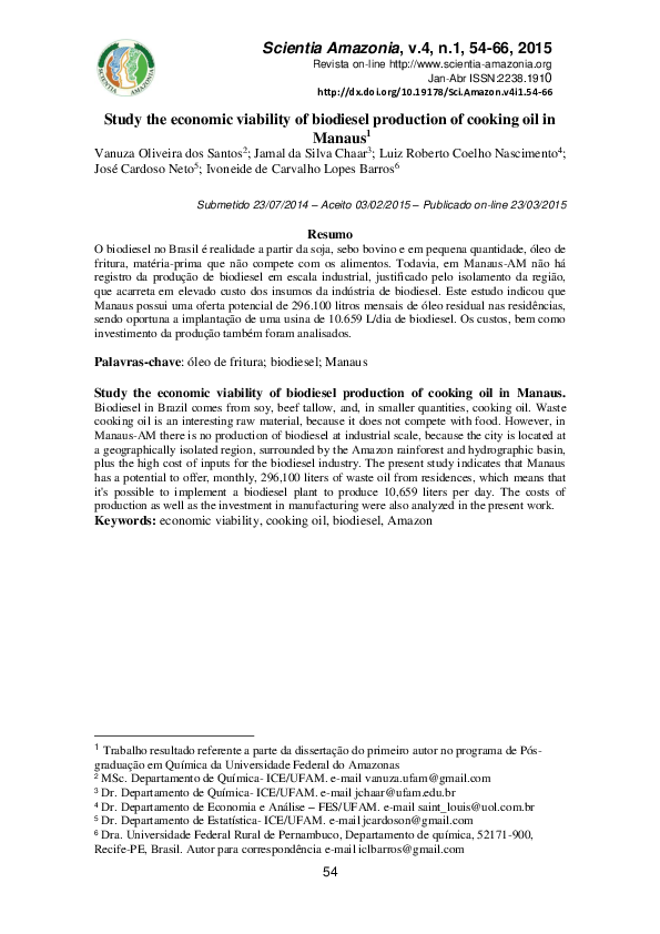 (PDF) Study the economic viability of biodiesel production of cooking ...