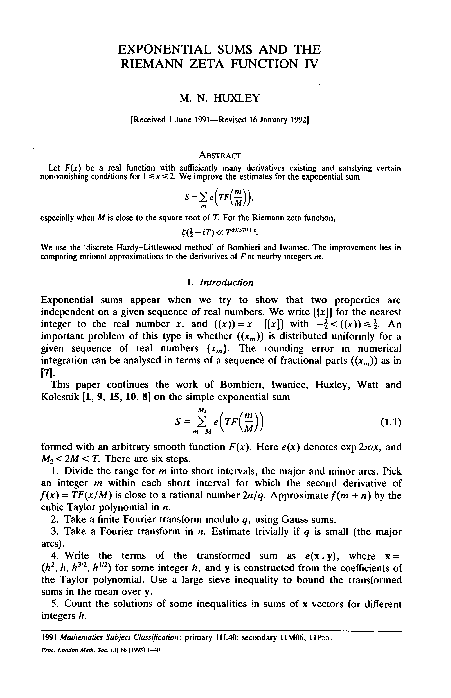 (PDF) Exponential Sums and the Riemann Zeta Function IV