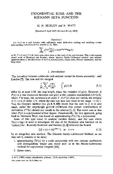 (PDF) Exponential Sums and the Riemann Zeta Function