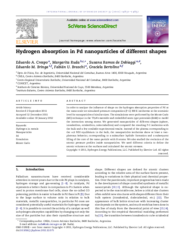 (PDF) Hydrogen absorption in Pd nanoparticles of different shapes ...