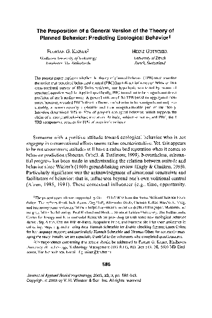 (PDF) The Proposition of a General Version of the Theory of Planned ...
