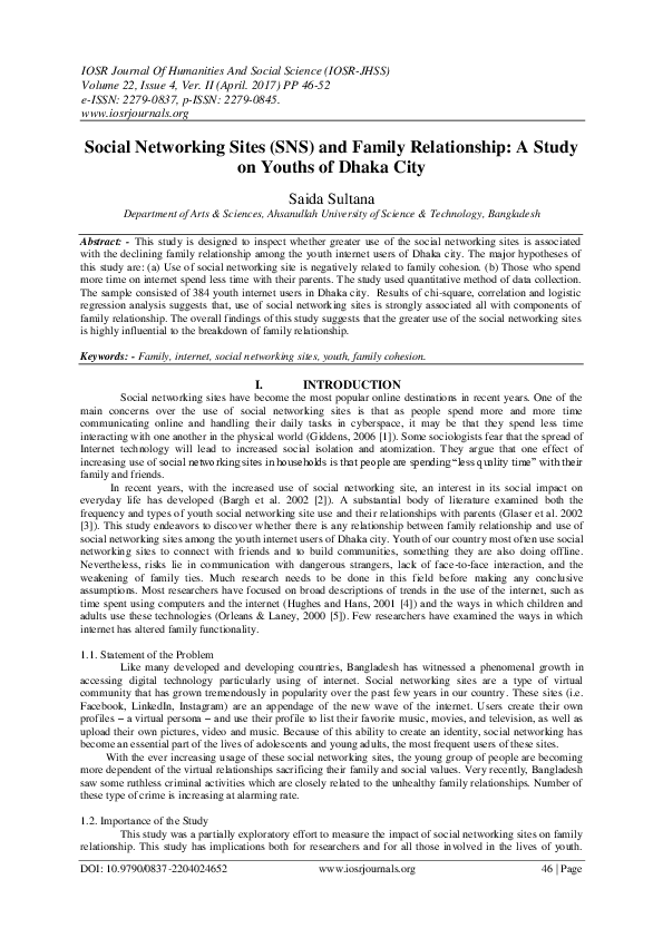 (PDF) Social Networking Sites (SNS) and Family Relationship: A Study on ...