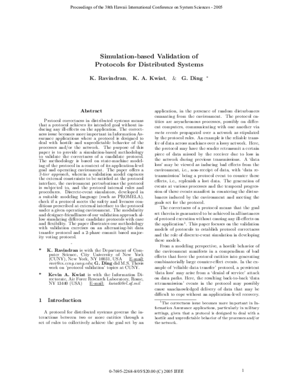 (PDF) Simulation-Based Validation of Protocols for Distributed Systems