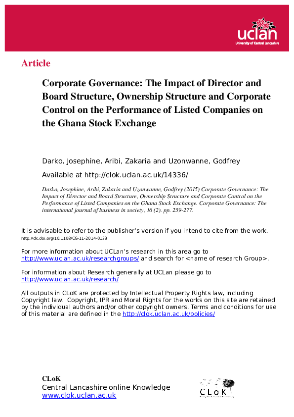 (PDF) Corporate governance: the impact of director and board structure ...