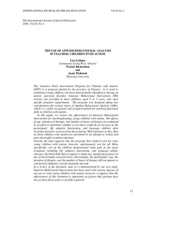 (PDF) The Use of Applied Behavioral Analysis in Teaching Children with ...