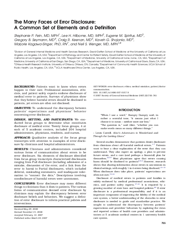 (PDF) The Many Faces of Error Disclosure: A Common Set of Elements and ...