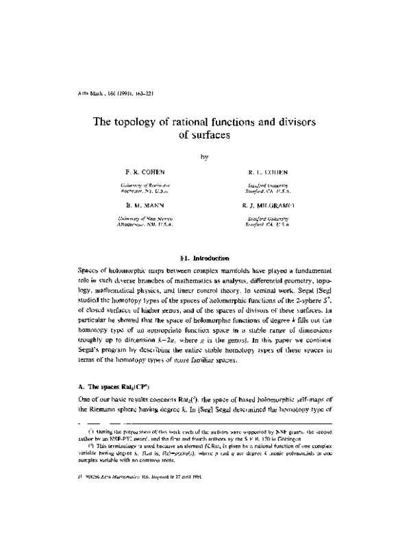 (PDF) The topology of rational functions and divisors of surfaces