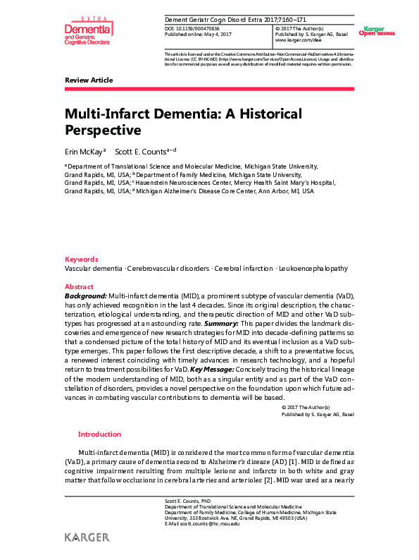 (PDF) Multi-Infarct Dementia: A Historical Perspective