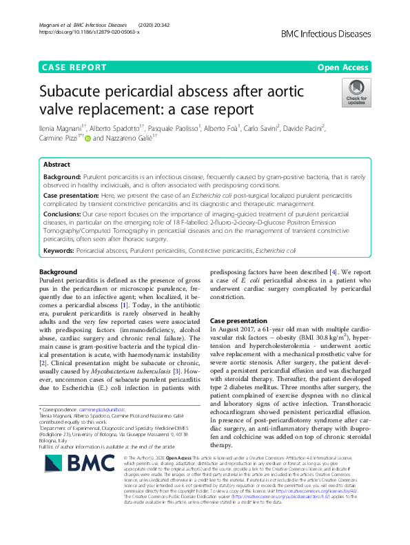 Subacute pericardial abscess after aortic valve replacement: a case report