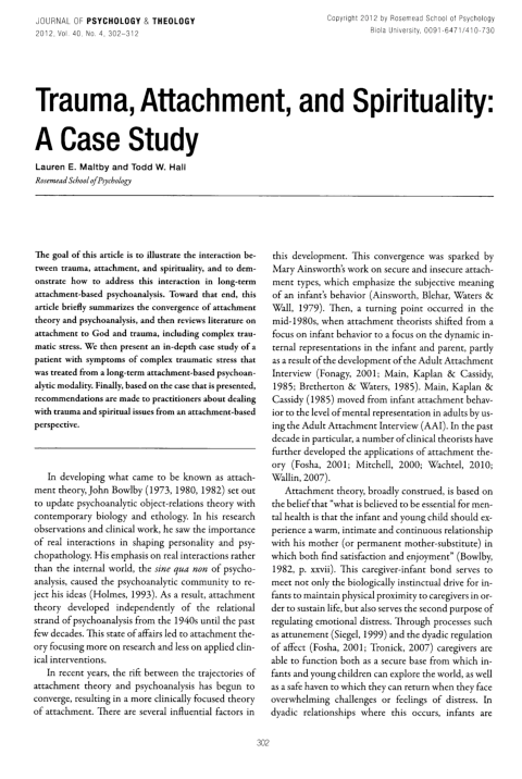 (PDF) Trauma, Attachment, and Spirituality: A Case Study