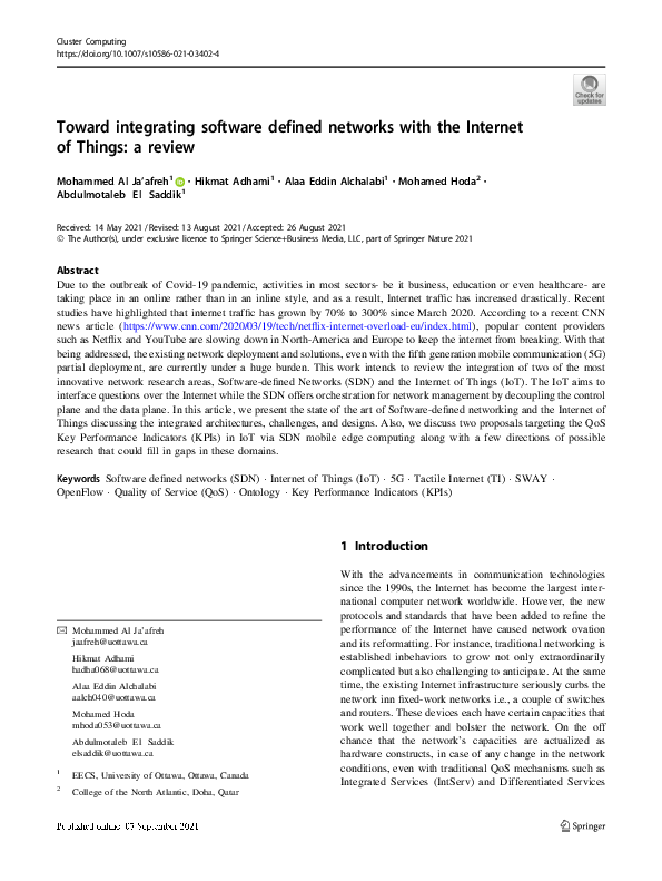 (PDF) Toward integrating software defined networks with the Internet of ...
