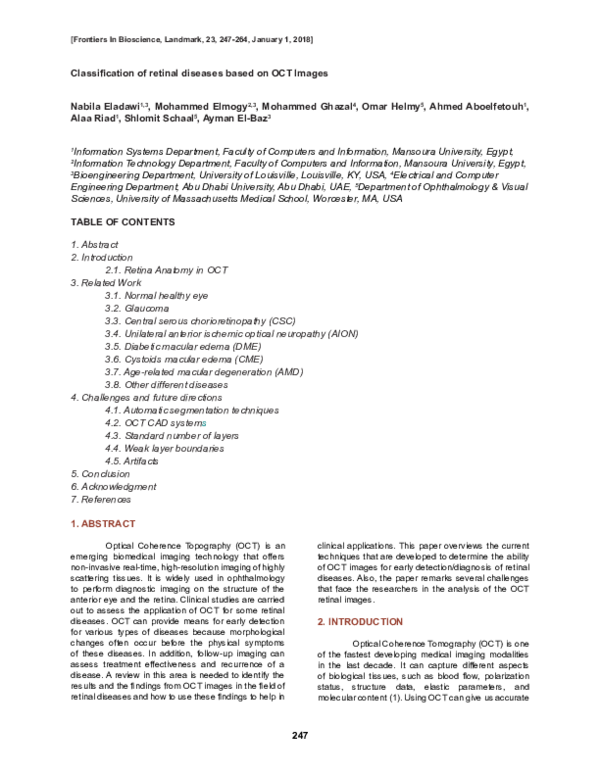 (PDF) Classification of retinal diseases based on OCT Images