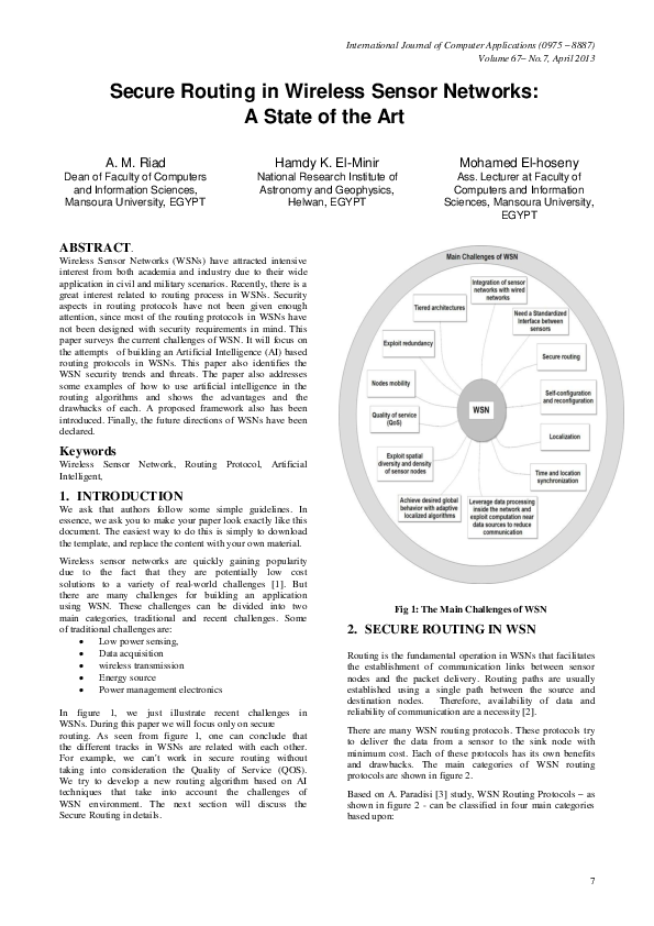 Pdf Secure Routing In Wireless Sensor Networks A State Of The Art