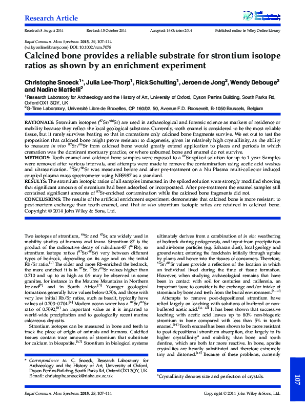 (PDF) Calcined bone provides a reliable substrate for strontium isotope ...