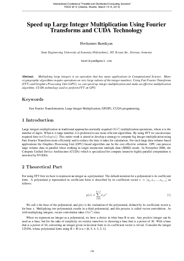 Pdf Speed Up Large Integer Multiplication Using Fourier Transforms