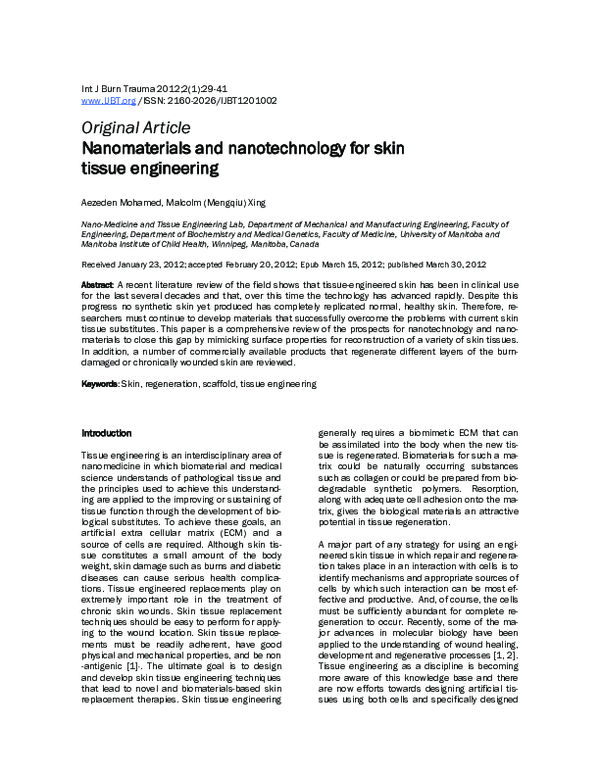 (PDF) Nanomaterials and nanotechnology for skin tissue engineering