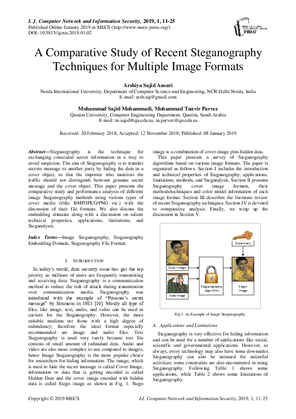 (PDF) A Comparative Study of Recent Steganography Techniques for ...