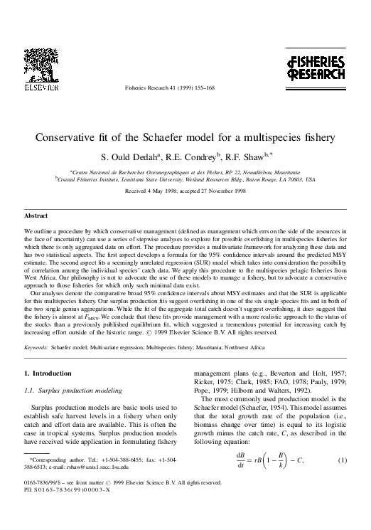 (PDF) Conservative fit of the Schaefer model for a multispecies fishery