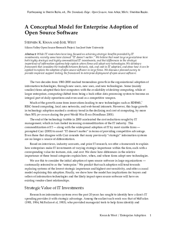 (PDF) A conceptual model for enterprise adoption of open source software