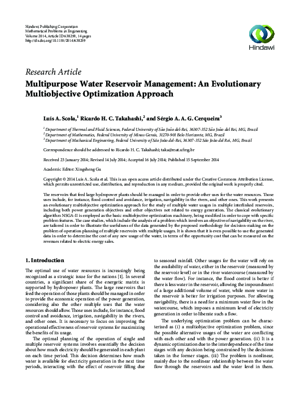 Pdf Multipurpose Water Reservoir Management An Evolutionary Multiobjective Optimization Approach