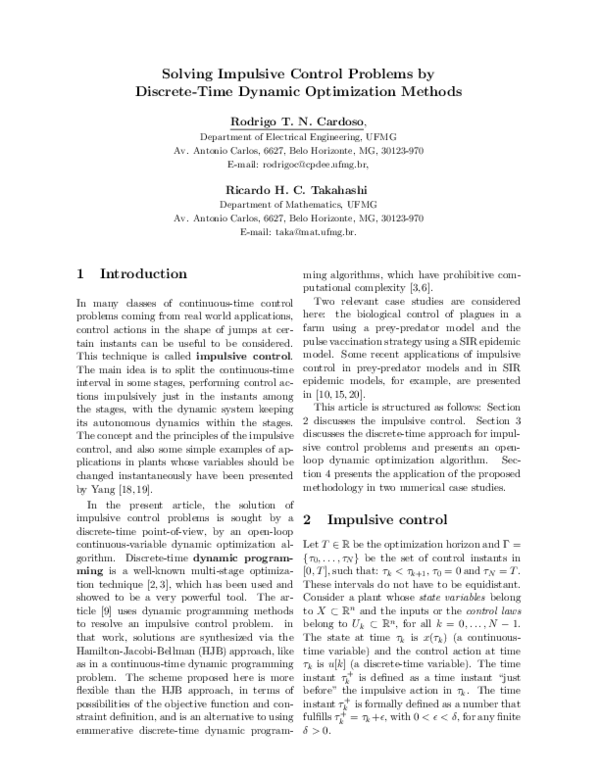 Pdf Solving Impulsive Control Problems By Discrete Time Dynamic Optimization Methods