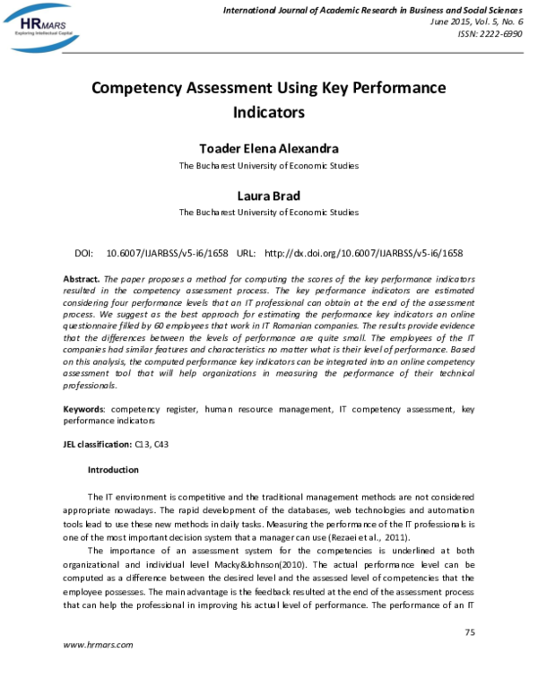 (PDF) Competency Assessment Using Key Performance Indicators