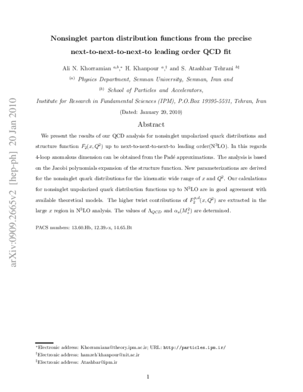 Pdf Nonsinglet Parton Distribution Functions From The Precise Next To