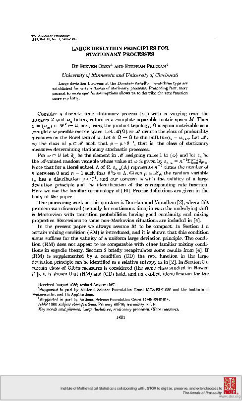 Pdf Large Deviation Principles For Stationary Processes Stephan Pelikan