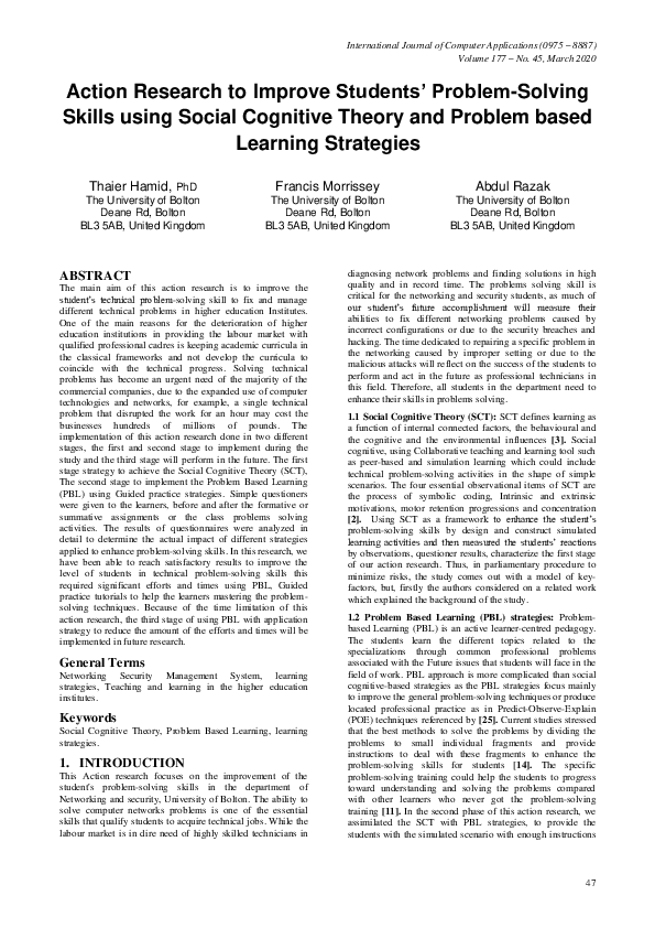 (PDF) Action Research to Improve Students’ Problem-Solving Skills using ...