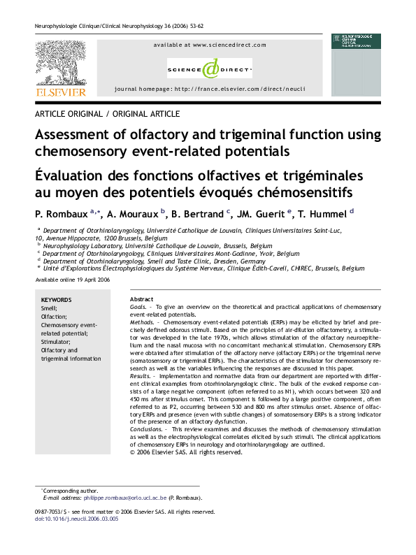 Pdf Assessment Of Olfactory And Trigeminal Function Using