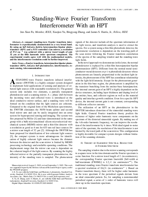 (PDF) Standing-wave Fourier transform interferometer with an HPT