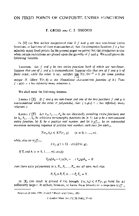 (PDF) On Fixed Points of Composite Entire Functions